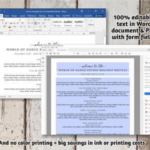 Dance Recital Program Template - Printable Piano Recital - Word, PDF ...