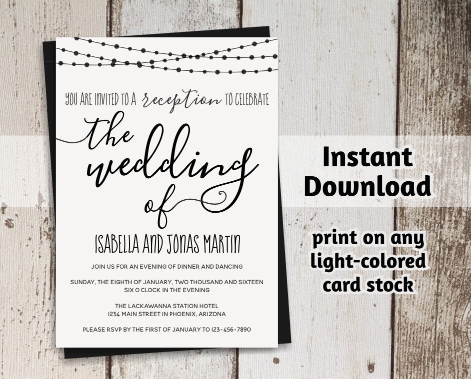 Reception Only Invitation Template - Rustic Printable Wedding Reception ...