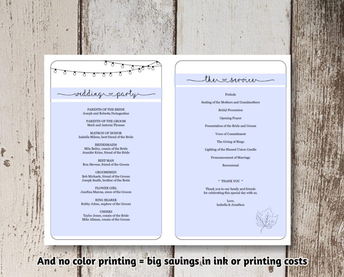 Printable Fall Wedding Program Template Folded Program - Etsy