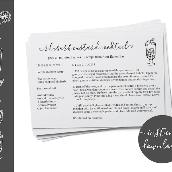 Drink Recipe Cards - Etsy