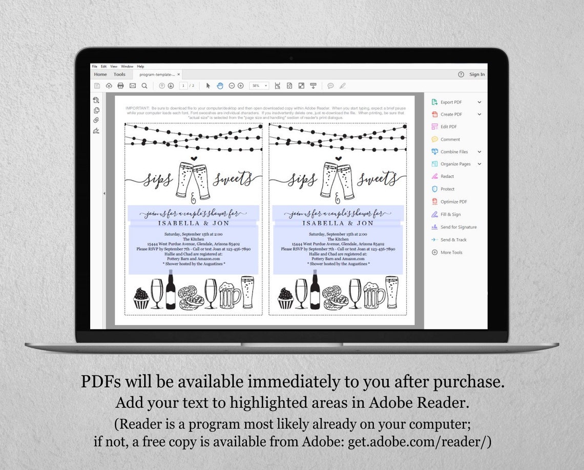 Sips & Sweet Couple Shower Invitation Template Beer and | Etsy