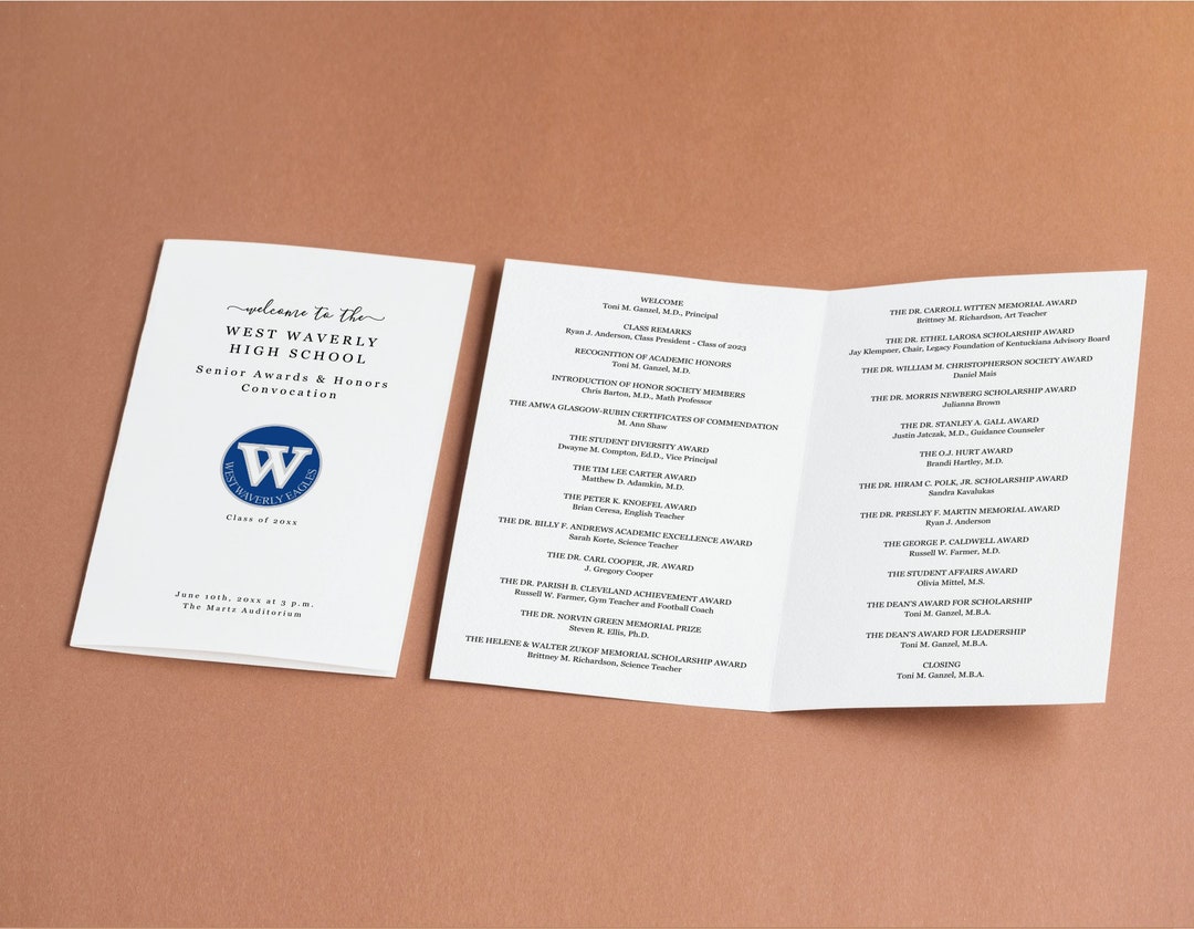 Senior Honors and Awards Convocation Program, Printable College High ...