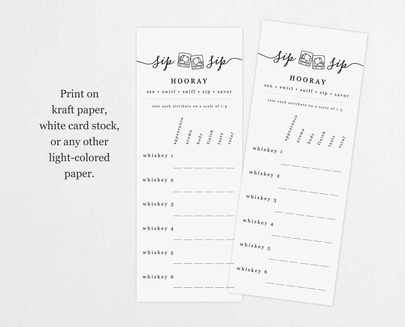Printable Whiskey Tasting Card Score Card Scorecard Note - Etsy