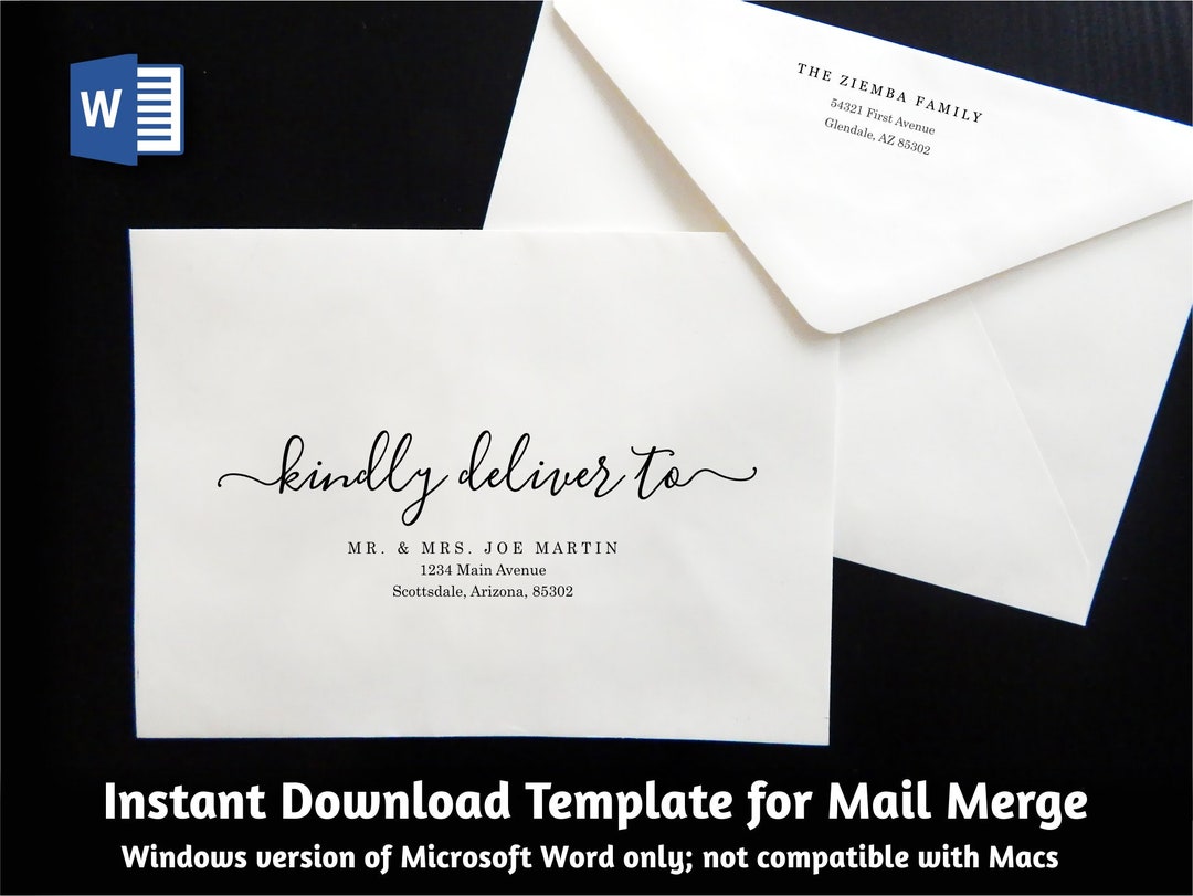 Wedding Address Envelope Template for Microsoft Word Mail Merge ...