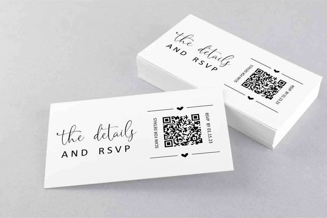 Wedding QR Code RSVP and Details Card Insert, Minimalist Printable ...