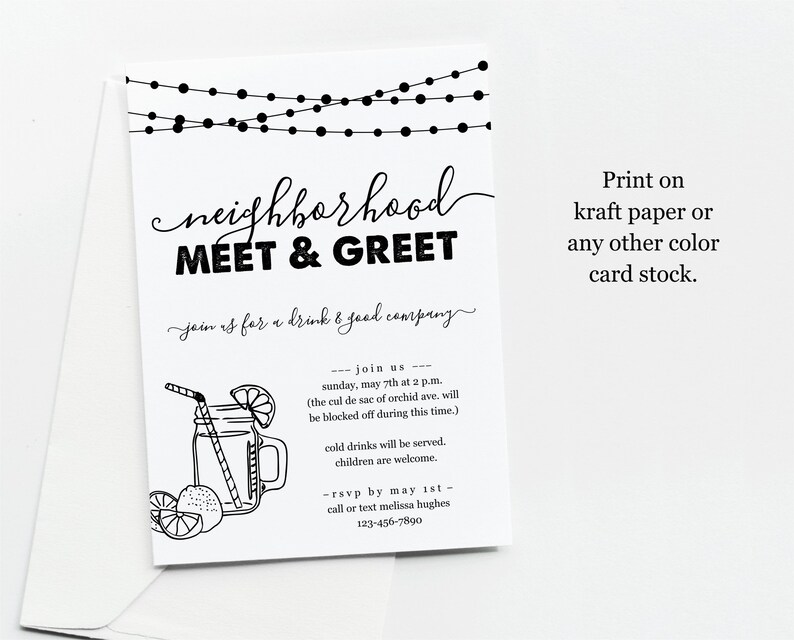 Neighborhood Meet & Greet Invitation Template Printable Meet - Etsy