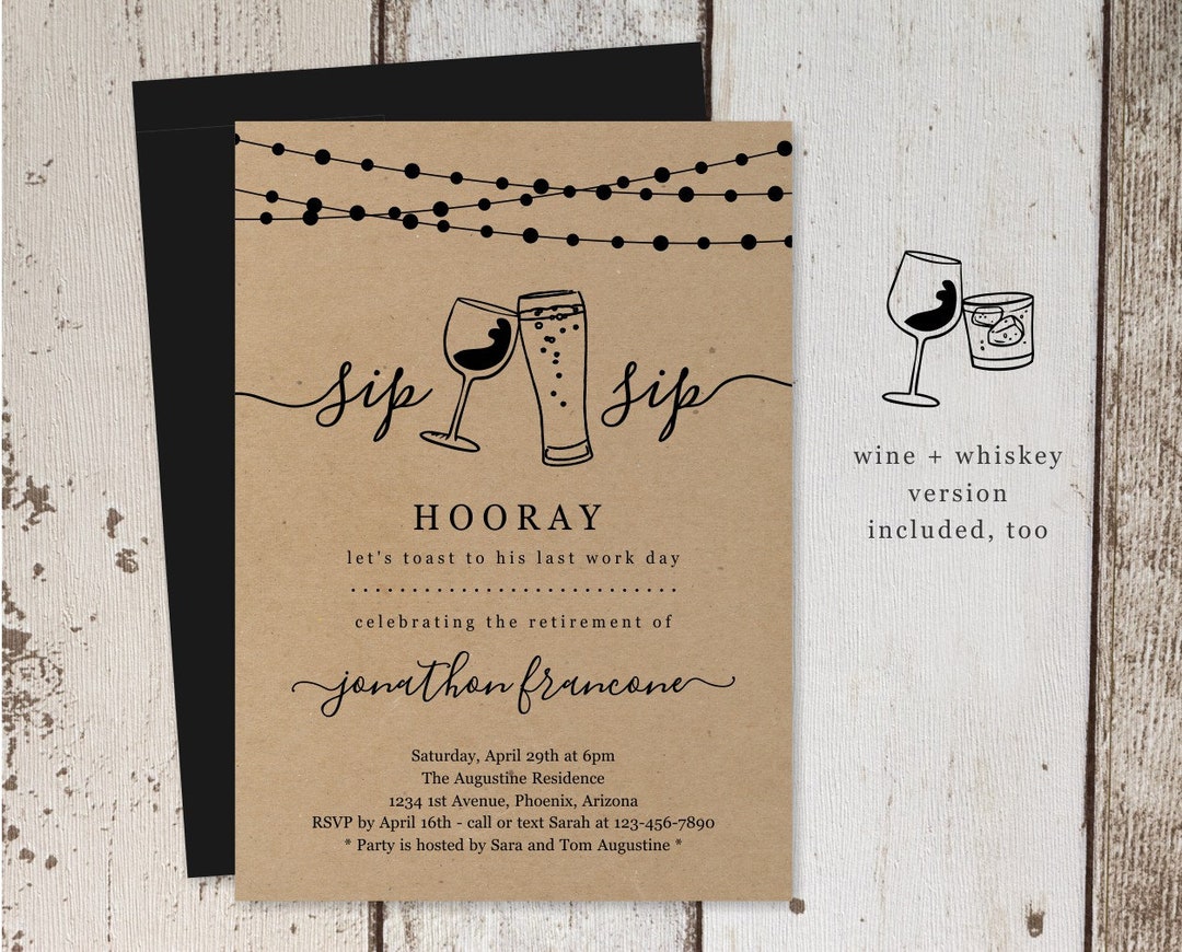 Funny Retirement Party Invitation Template, Printable Wine Beer Whiskey ...