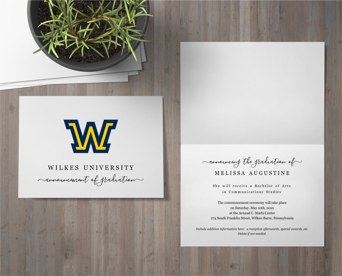 Formal College Graduation Announcement With School Logo, Printable ...