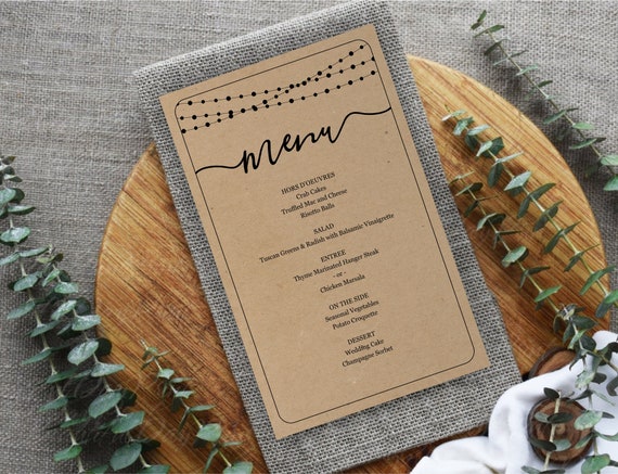 Printable Wedding Menu Template Rustic String Lights - Etsy