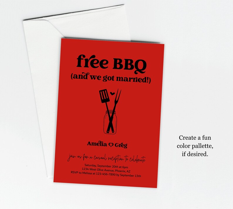 Funny BBQ Reception Only Invitation Template, Printable Fun Wedding ...