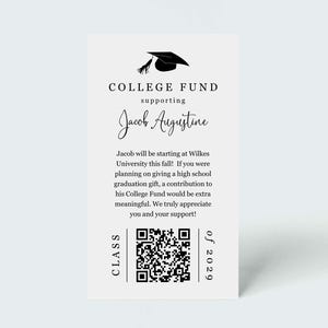 College Fund Card With QR Code Template, Printable Graduation ...