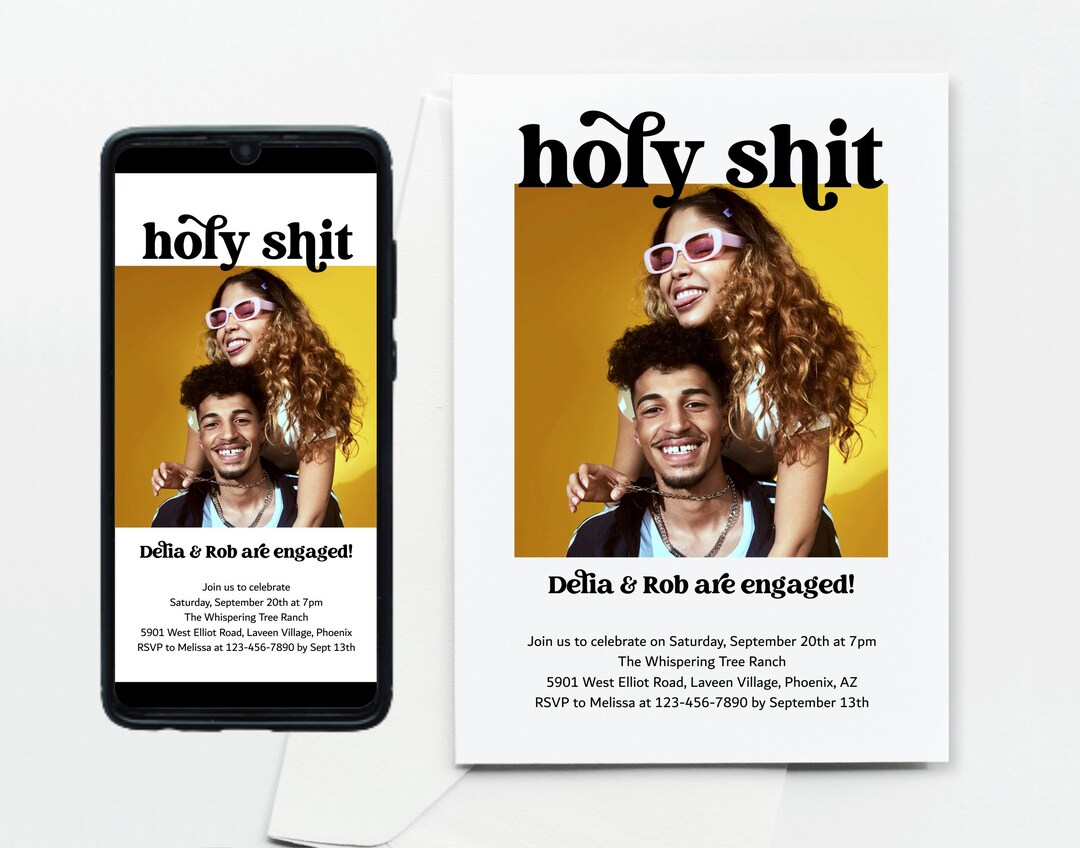 Funny Engagement Party Invitation Template, Printable Fun Holy Shit ...