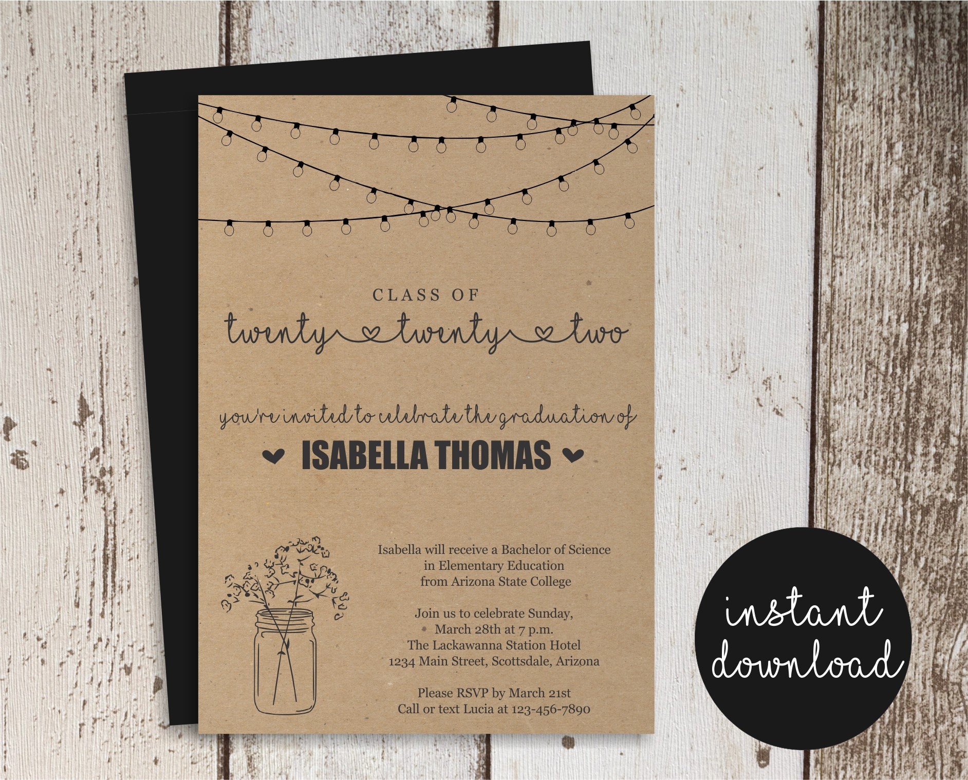 Rustic Graduation Invitation Template Printable Party Invite | Etsy