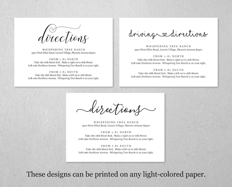Directions Card Template Printable Wedding Direction - Etsy