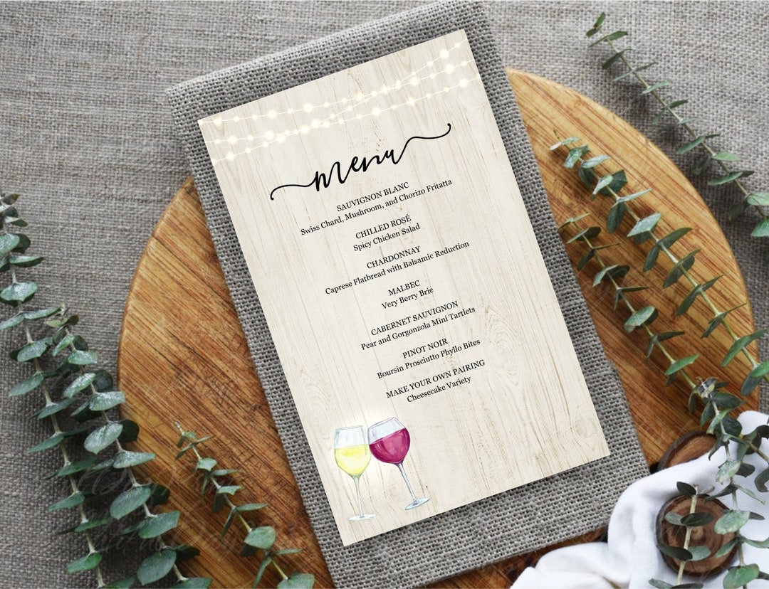 Printable Wine Menu Template, Wine Bar Menu, Wine Tasting, Winery ...