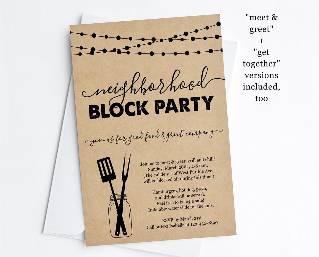 Neighborhood Block Party Invitation Template, Printable Street Party ...