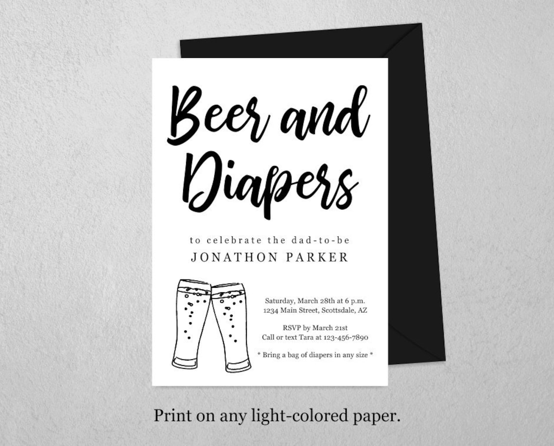 Beer and Diaper Party Invitation Template - Printable Daddy / Guys ...