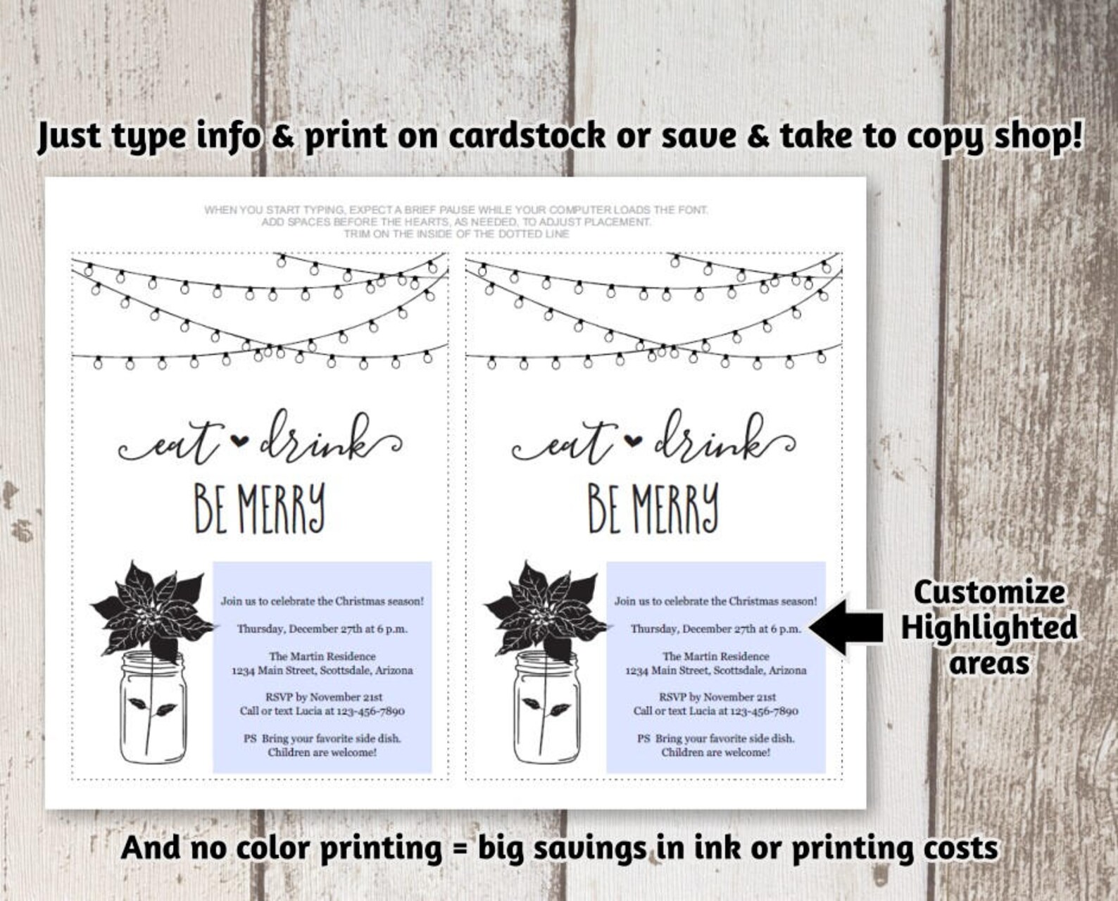 Printable Christmas Party Invitation Template Rustic Kraft - Etsy