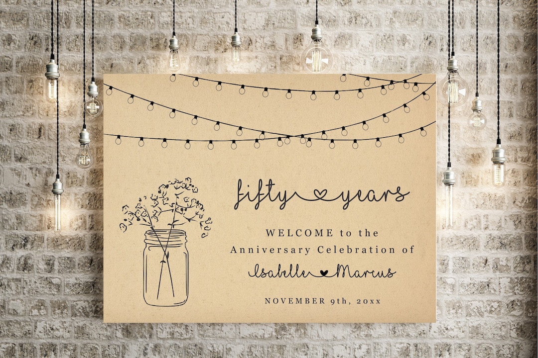 Wedding Anniversary Party Welcome Sign Rustic, Simple Printable Download 5th 10th 15th 20th 25th ...