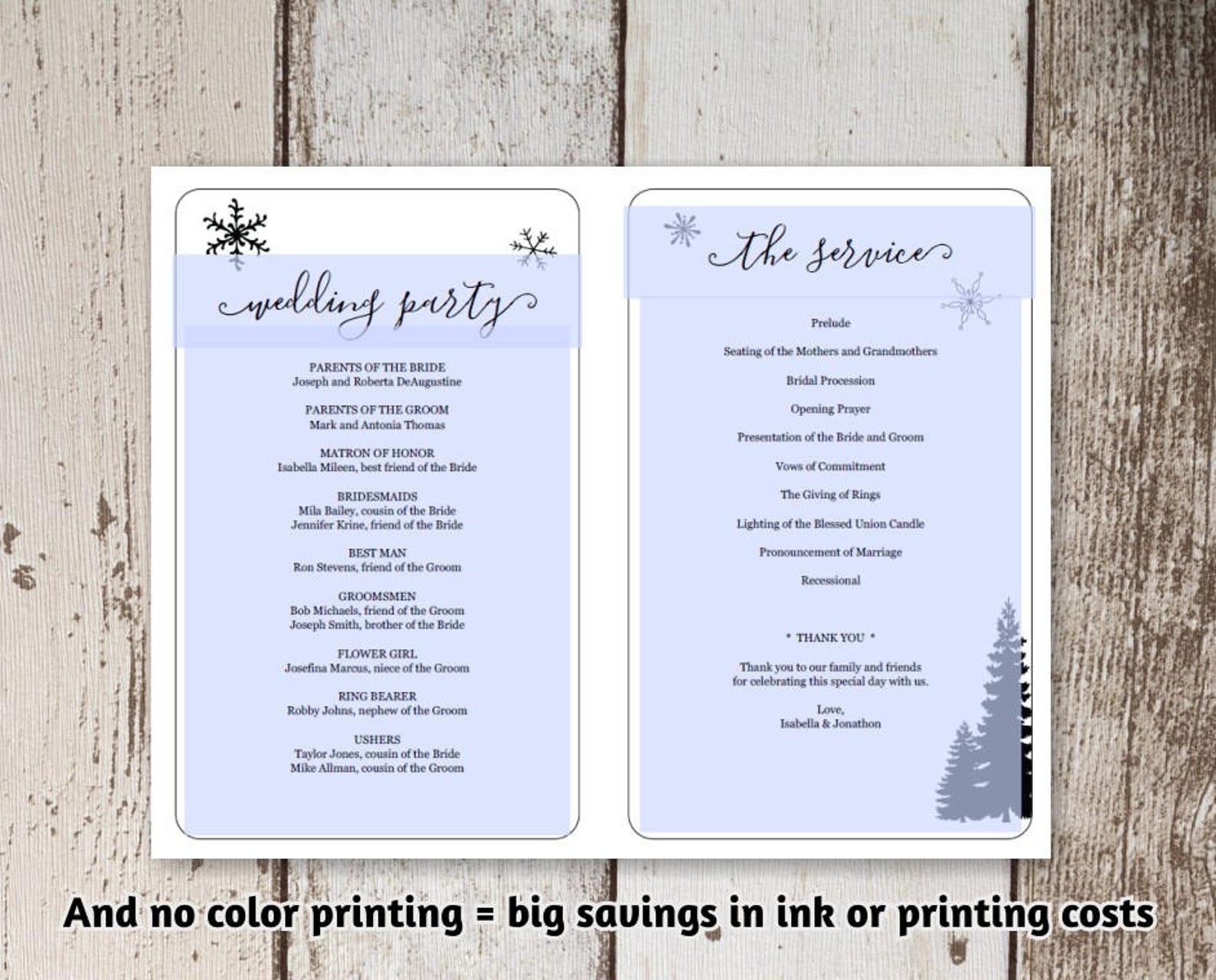Printable Winter Wedding Program Template Folded Program - Etsy