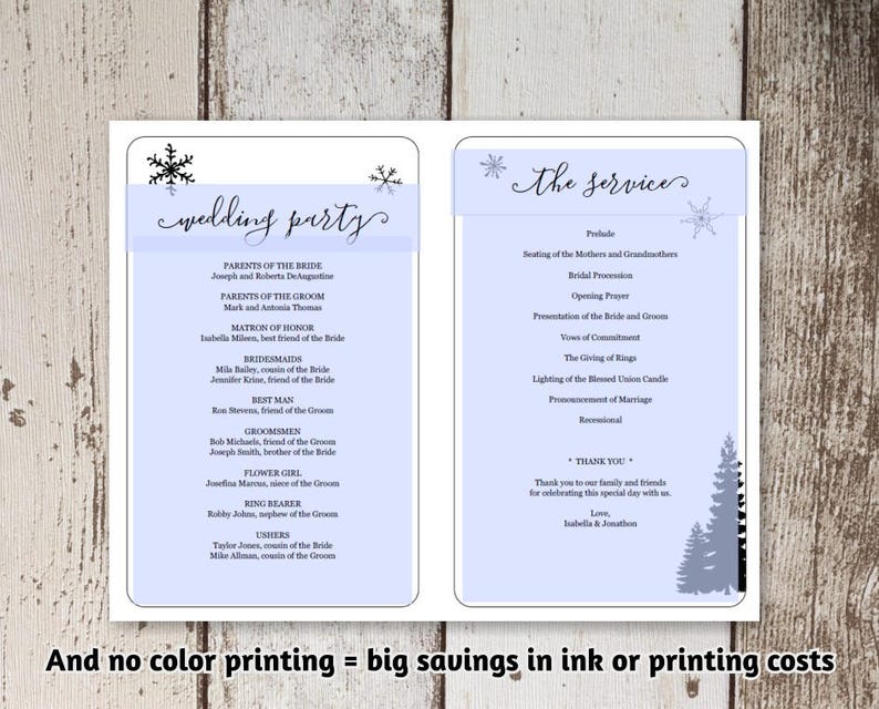 Printable Winter Wedding Program Template Folded Program - Etsy
