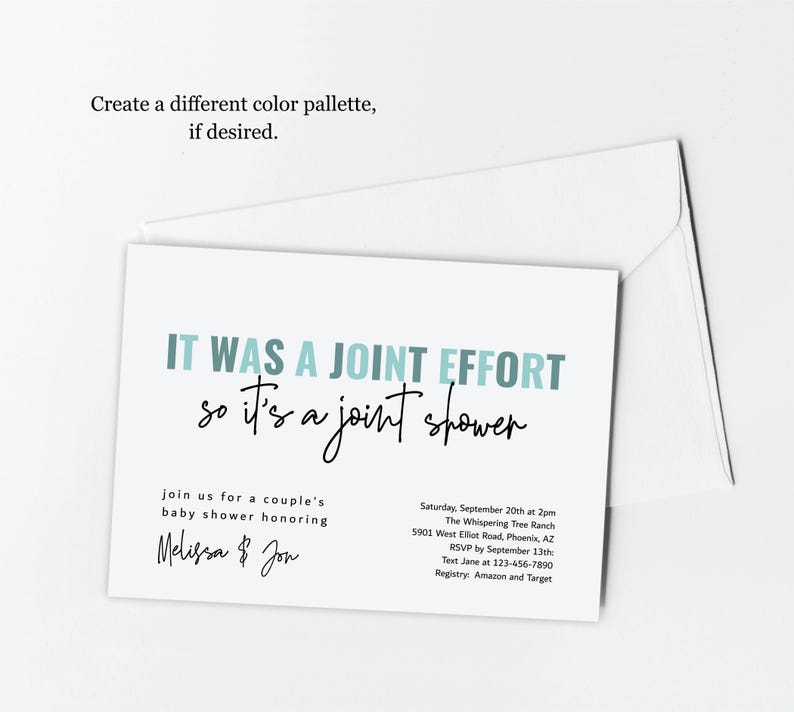Funny Joint Baby Shower Invitation Template, Printable Couple's Simple ...