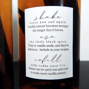 Homemade Vanilla Extract Labels With Instructions - Set of 18 Front and ...