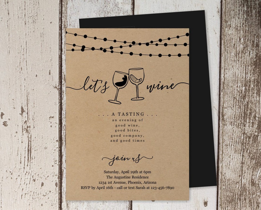 Wine Tasting Invitation Template, Printable Invite, Rustic Kraft Paper ...