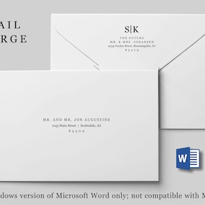 Mail Merge Address Template for Envelopes Microsoft Word - Etsy