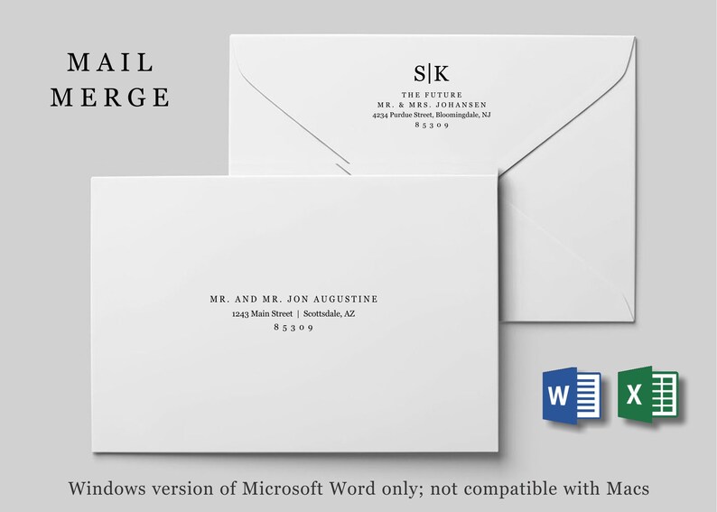 Mail Merge Address Template for Envelopes Microsoft Word - Etsy
