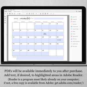 Editable Monthly Calendar Template Printable 2022 and 2023 - Etsy
