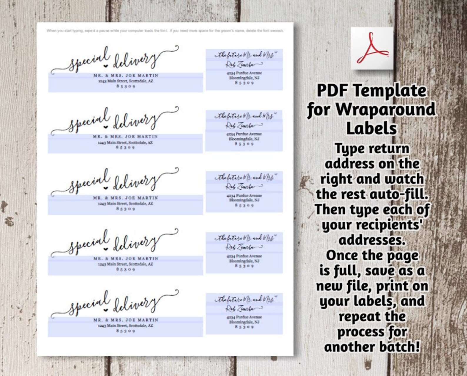 Printable Address Template for Envelope Wraparound Labels | Etsy