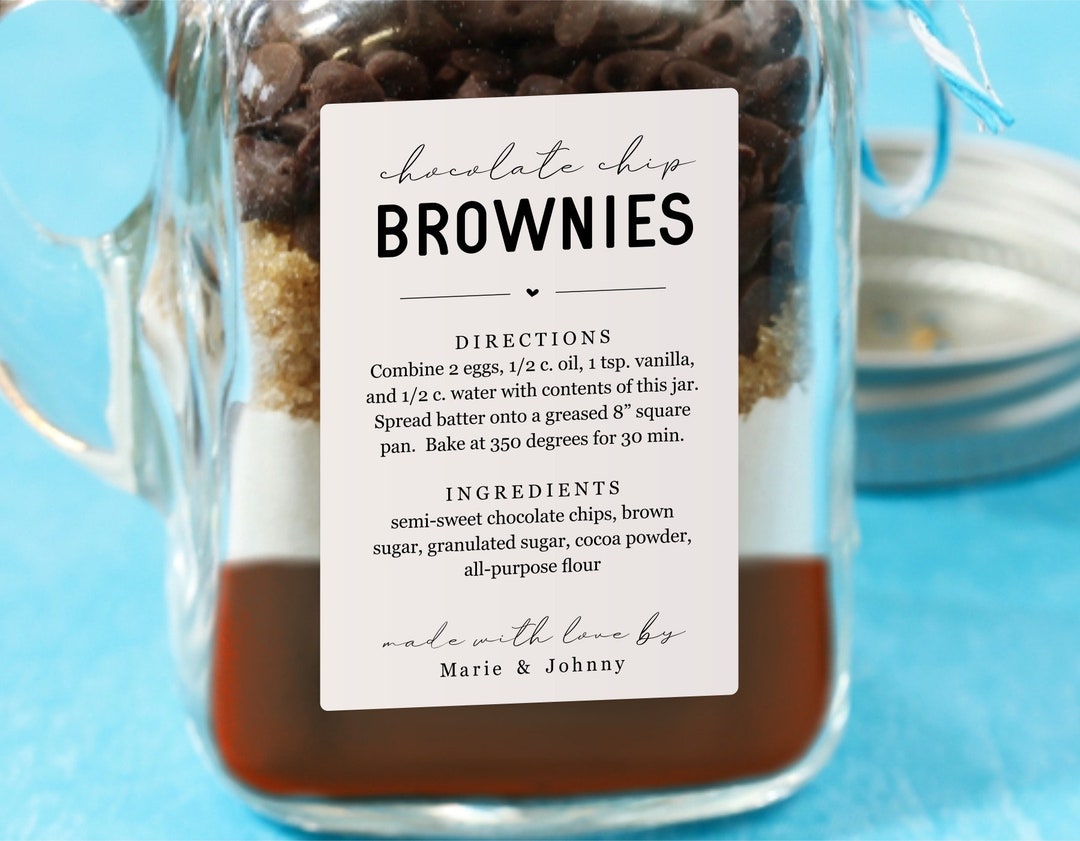 Brownie Mix in a Jar Gift Label Template - Instructions Direction ...