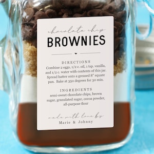 Brownie Mix in a Jar Gift Label Template - Instructions Direction ...