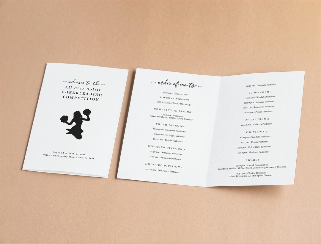 Cheerleading Competition Program Template, Printable Cheer & Dance ...