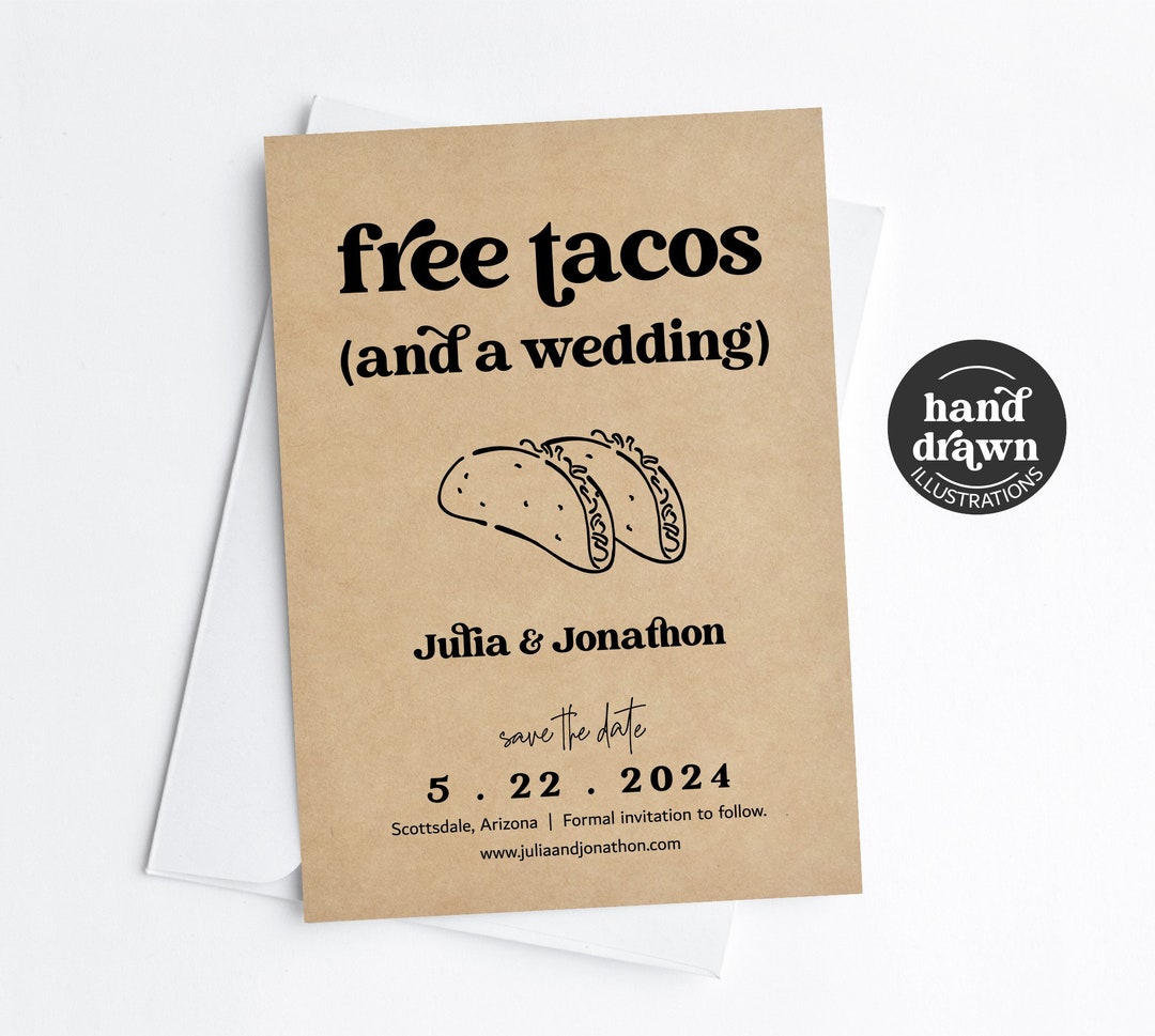 Free Tacos Funny Save the Date Card, Printable Invitation Template, Fun ...