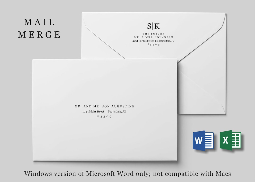 Mail Merge Address Template for Envelopes, Microsoft Word Excel ...