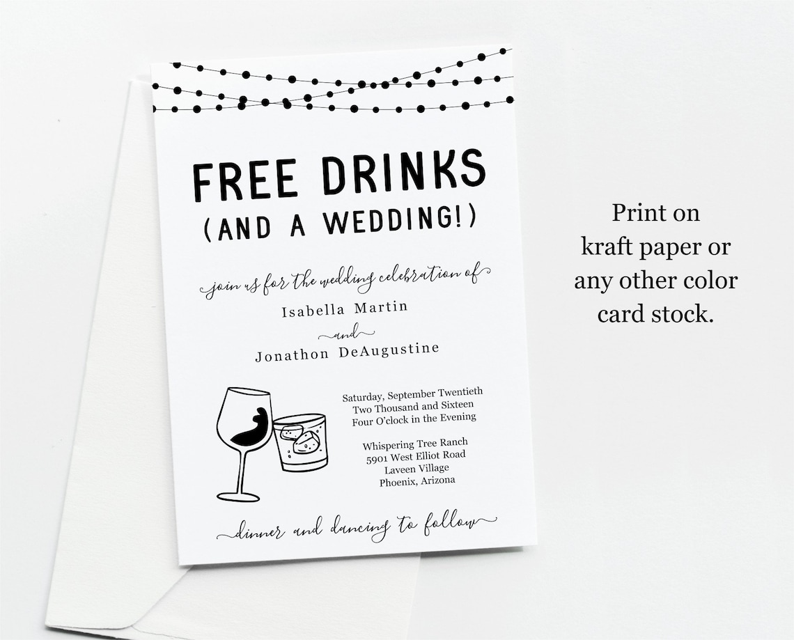 Funny Wedding Invitation Template Free Drinks Fun Printable | Etsy