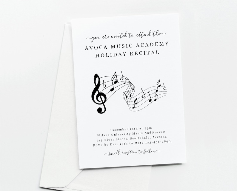 Music Studio Recital Invitation Template, Printable Piano Violin Voice ...