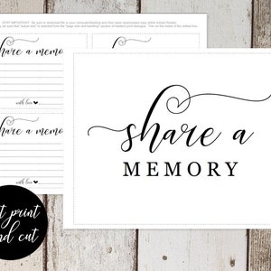 Share a Memory Card & Share a Memory Sign Simple Printable Funeral ...