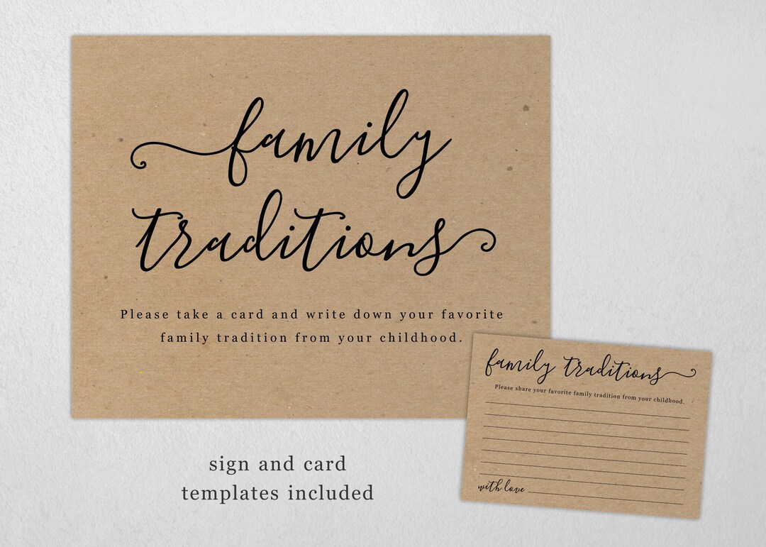 Printable Family Traditions Sign & Card Templates, Baby Shower Game ...