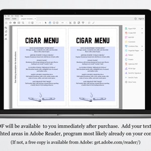 Printable Cigar Menu Template, Cigar Party Menu, Cigar Tasting, Tobacco ...