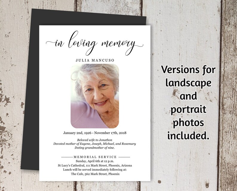 Funeral Announcement Template Printable Memorial Service Etsy