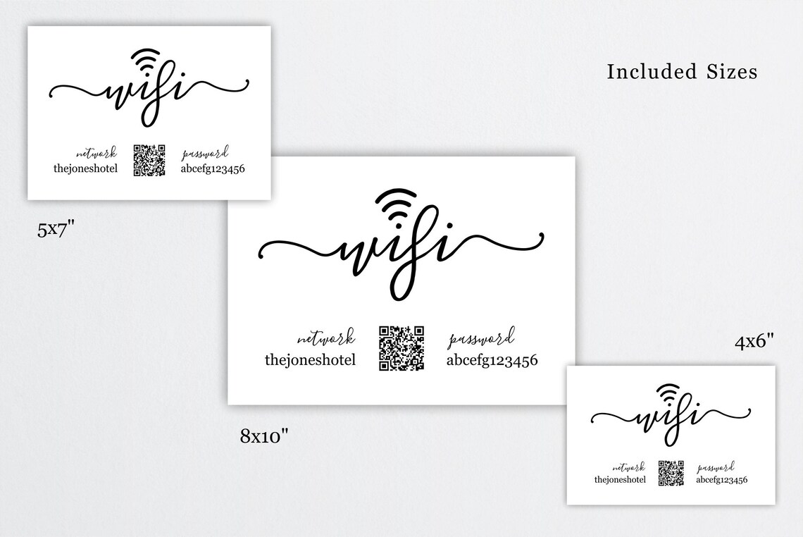 Wifi Password Sign Printable Template With QR Code / Bar Code - Etsy