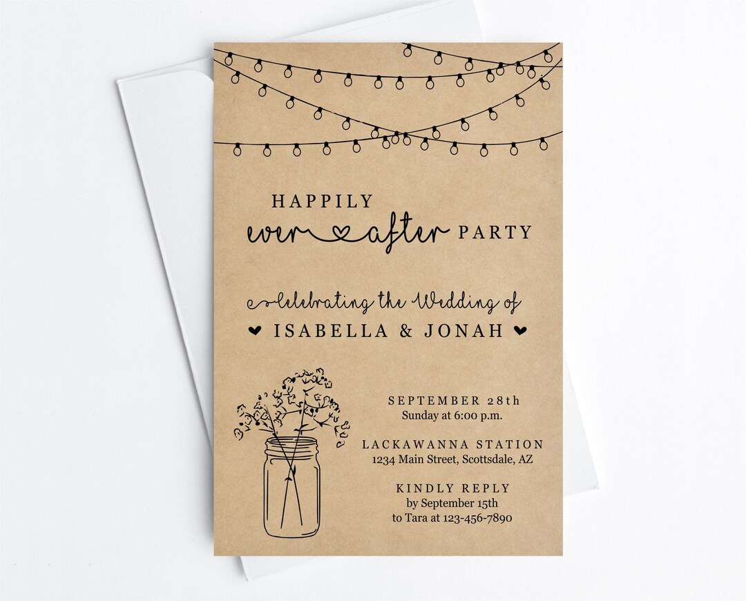 Wedding Reception Only Invitation Template, Printable Rustic Mason Jar ...