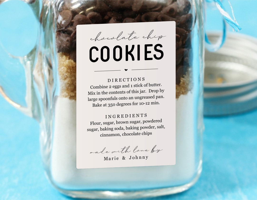 Cookie Mix in a Jar Gift Label Template - Instructions Directions ...