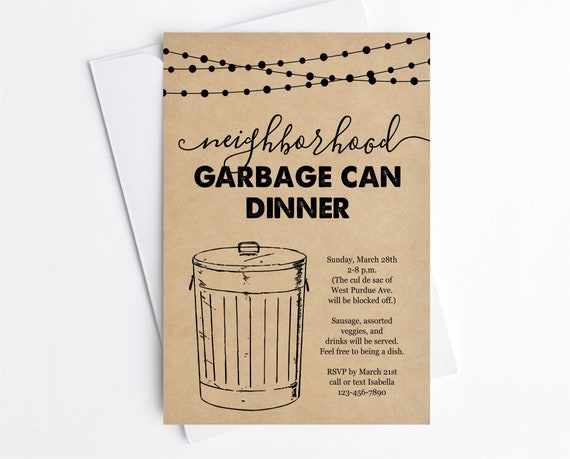 Neighborhood Garbage Can Dinner Invitation Template Printable - Etsy