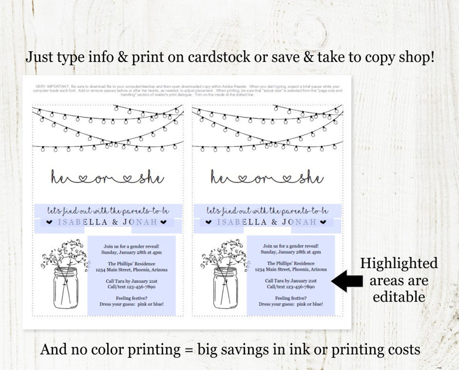 Rustic Gender Reveal Invitation Template Printable Party | Etsy