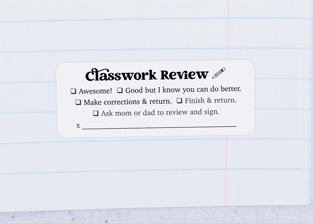 Teacher Classwork Grading Review Sticker Template - Printable School ...