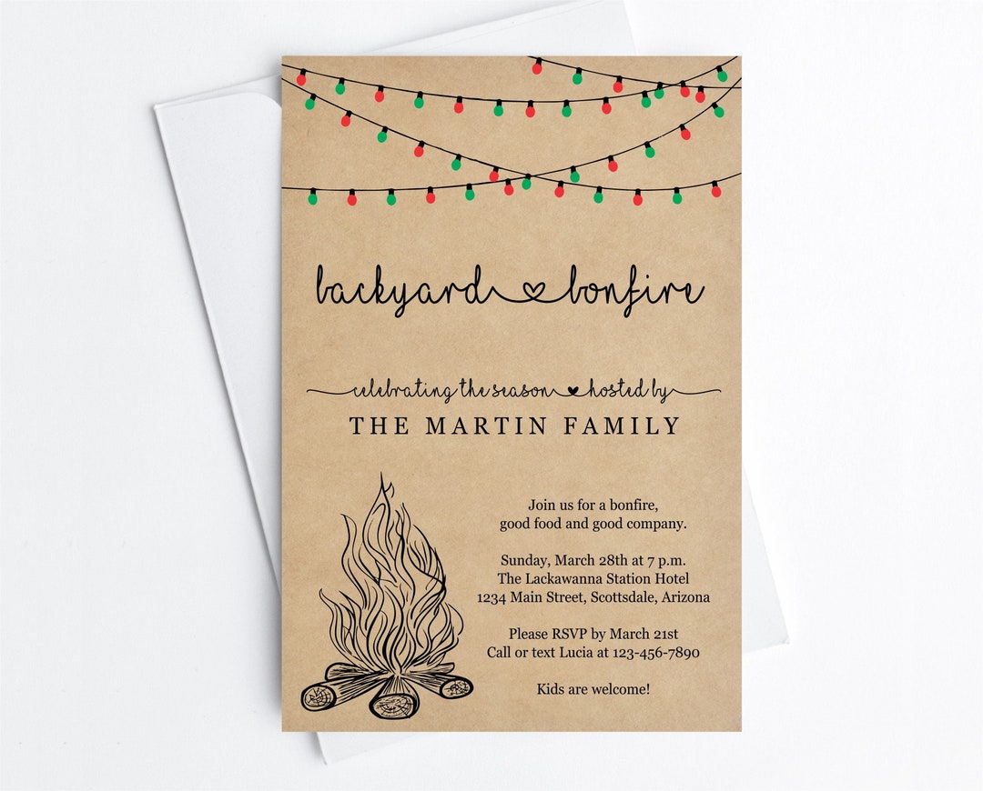 Christmas Backyard Bonfire Invitation Template - Printable Winter Party ...